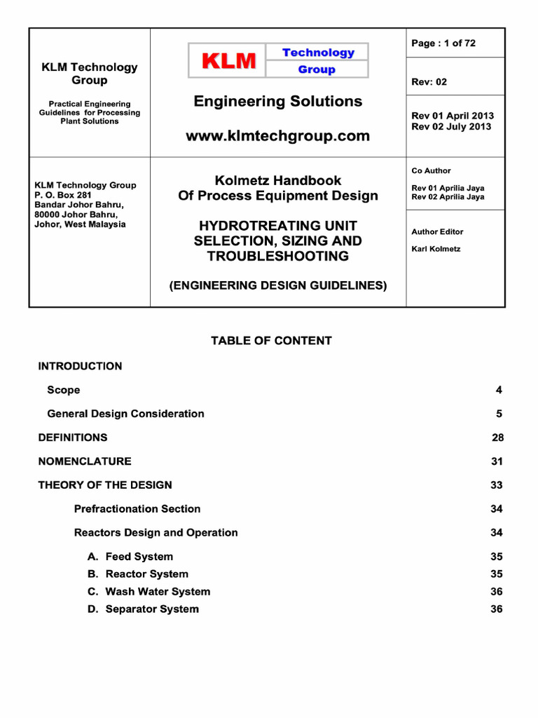 Hydrotreating Unit Design Guidelines | PDF | Chemical Compounds ...
