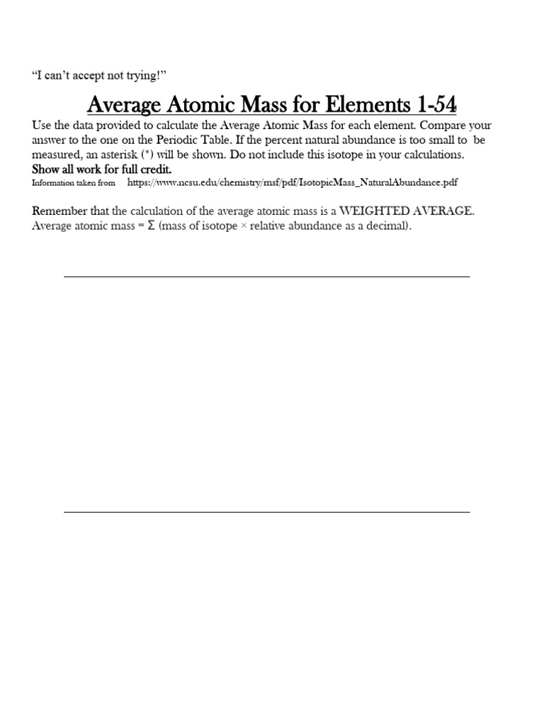 Average Atomic Mass Practice | PDF | Molybdenum | Nickel