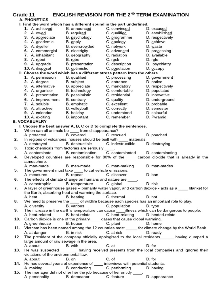 Grade 11 English Exam Revision Guide | PDF | Greenhouse Gas ...