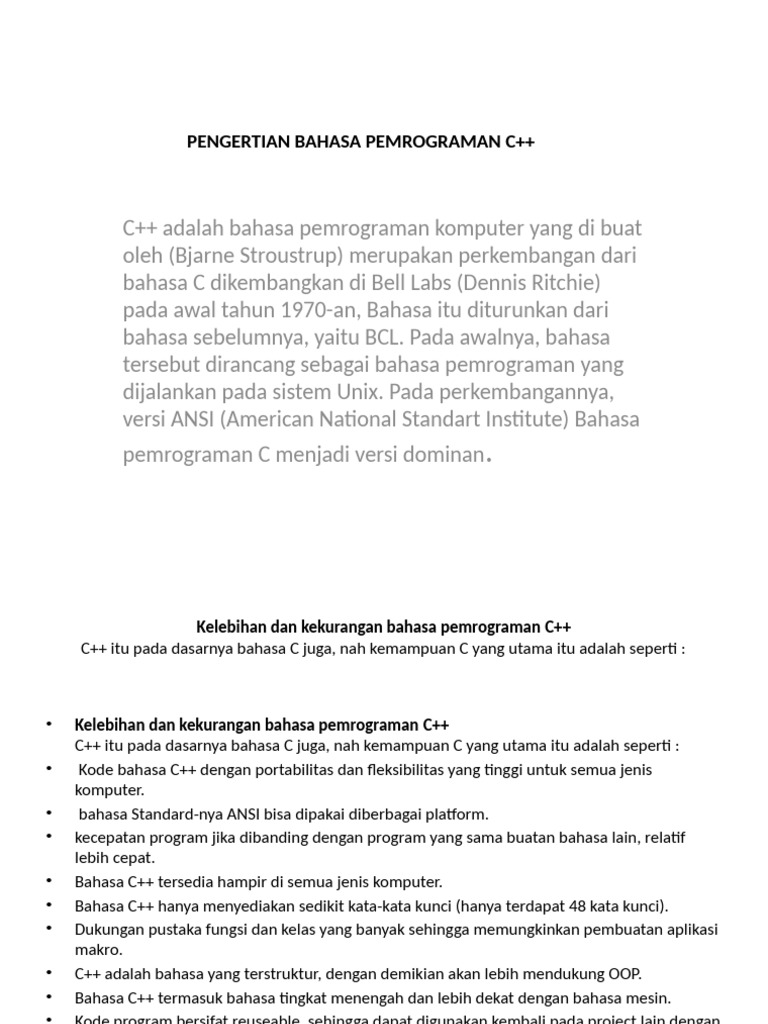 Pengertian Bahasa Pemrograman c++ Power Point | PDF
