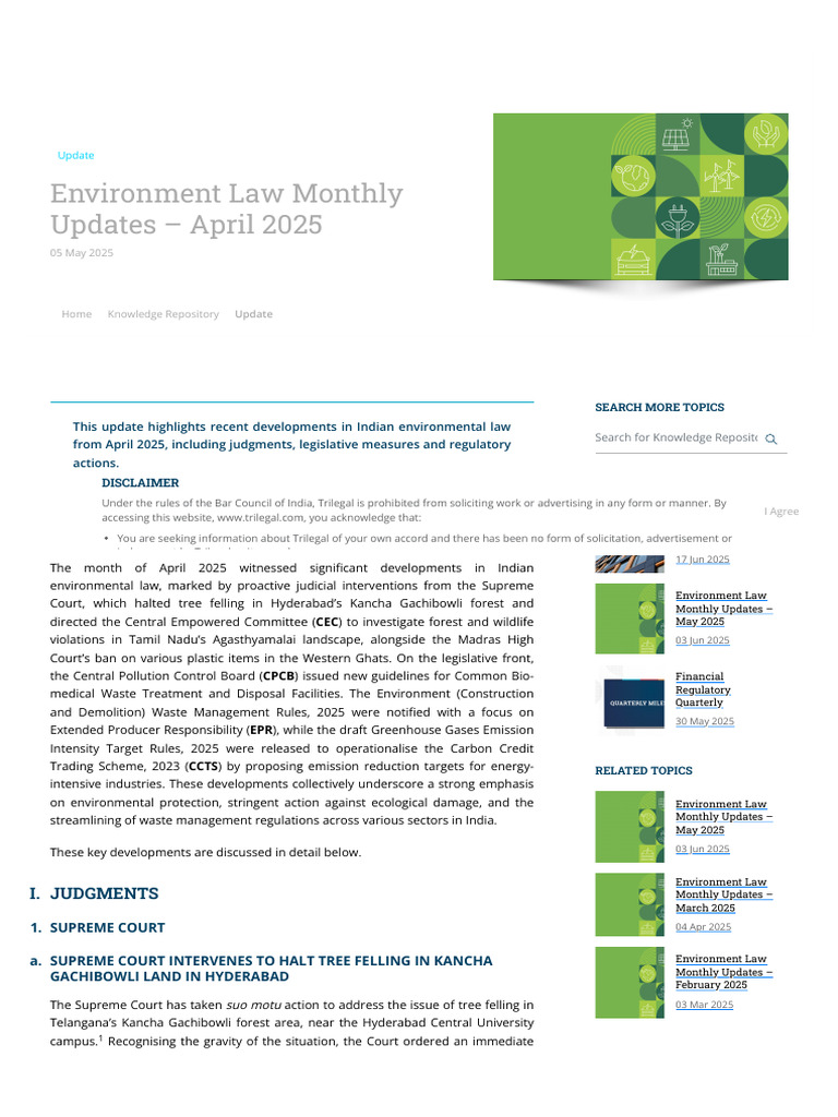 Environment Law Monthly Updates - April 2025 | PDF | Waste ...