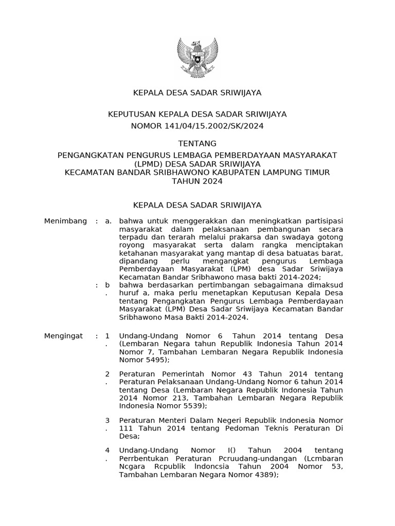 Pengangkatan Pengurus LPMD 2024 | PDF