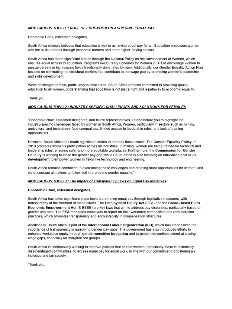 Mod Caucus | PDF | Equal Pay For Equal Work | Gender Equality