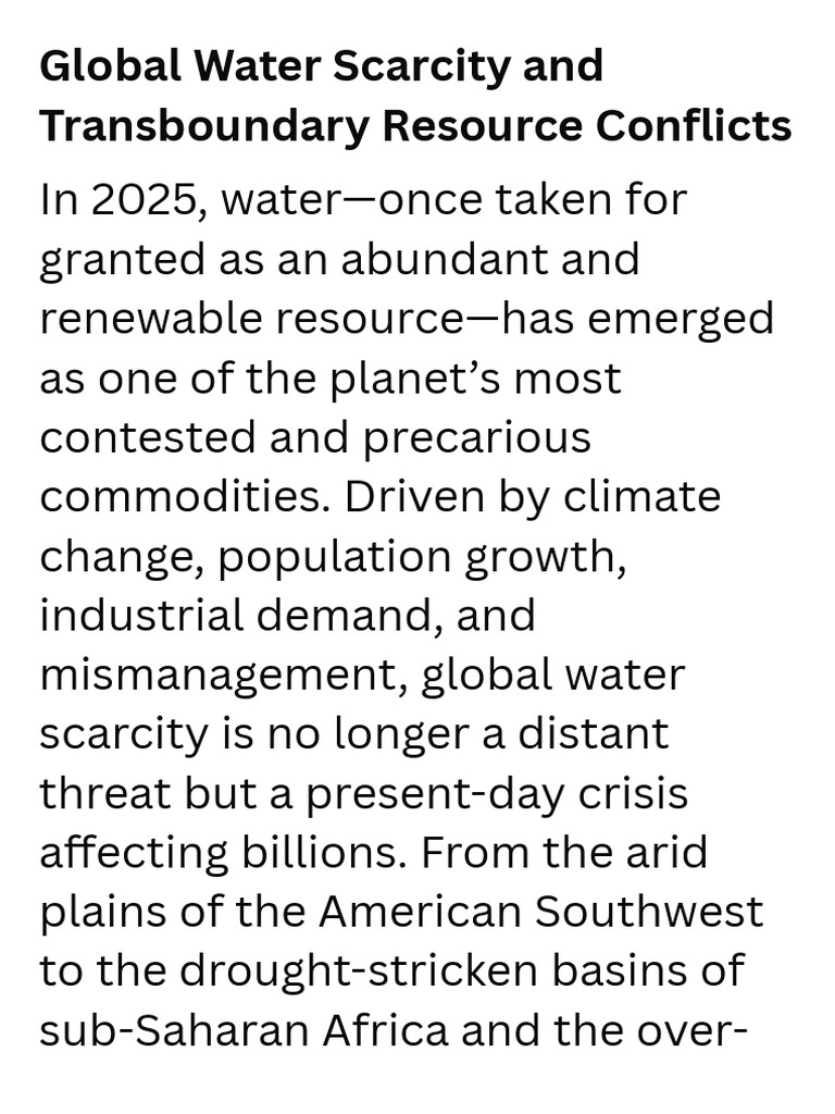 Water Scarcity and Global Conflicts 2025 | PDF | Water Scarcity | Water