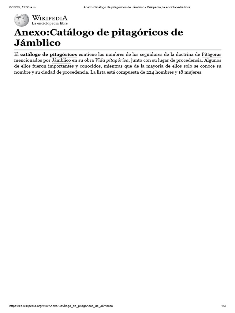Catálogo de Pitagóricos de Jámblico | PDF | Pitágoras | Antigua Grecia