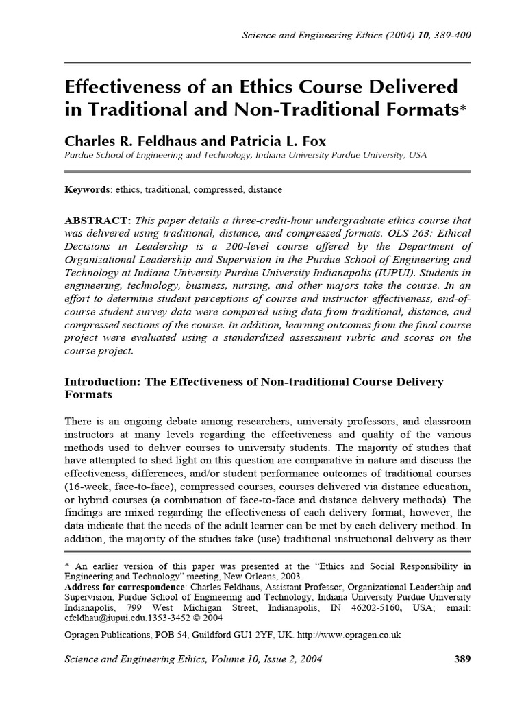 Effectiveness of An Ethics Course Delivered in Traditional and Non ...