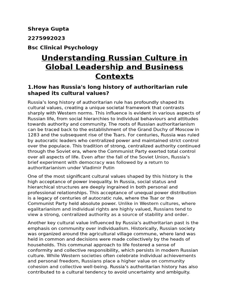 Russian Culture's Authoritarian Legacy | PDF | Negotiation | Social ...
