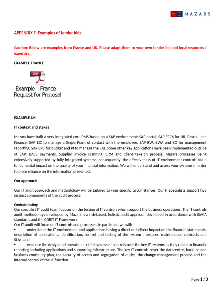 200 IT Part For Tender Bids EXAMPLES UK and France | PDF | Business ...