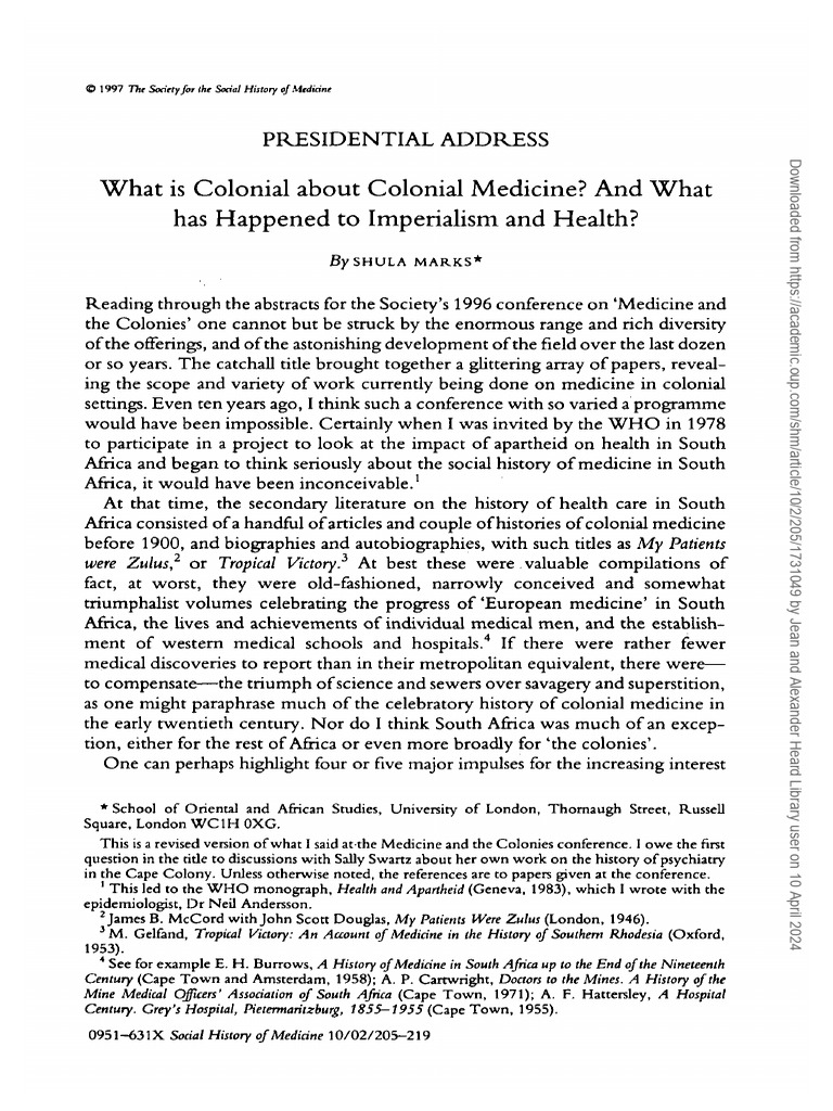 Marks - What Is Colonial About Colonial Medicine? and What Has Happened ...