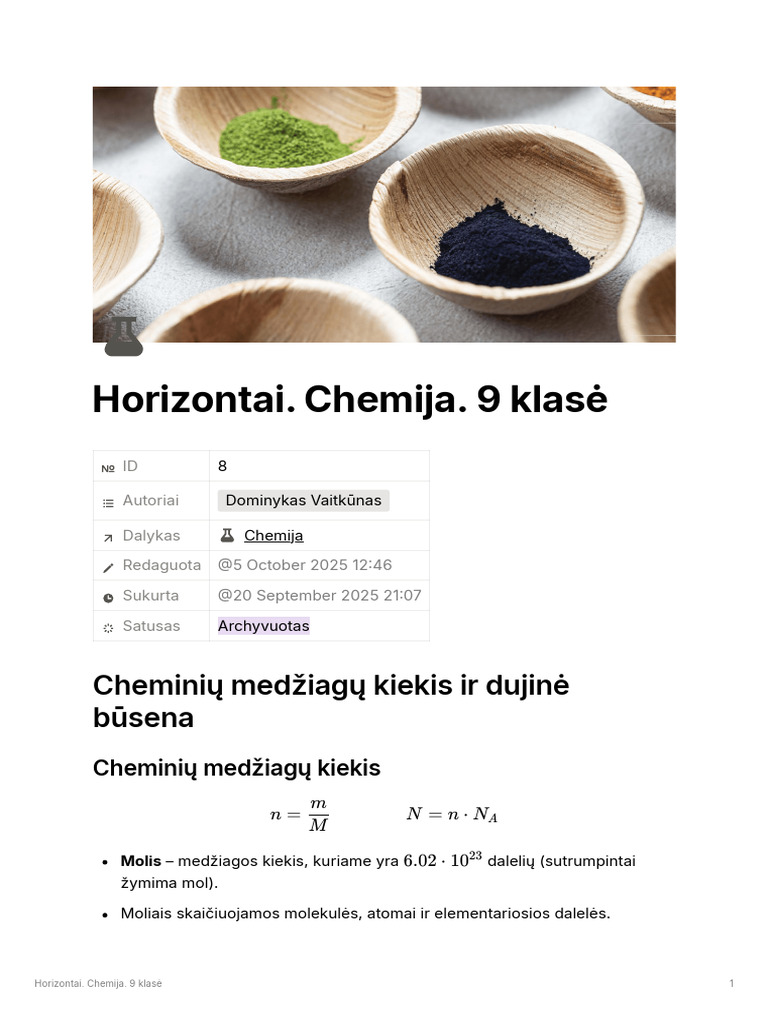 Horizontai. Chemija. 9 Klasė | PDF
