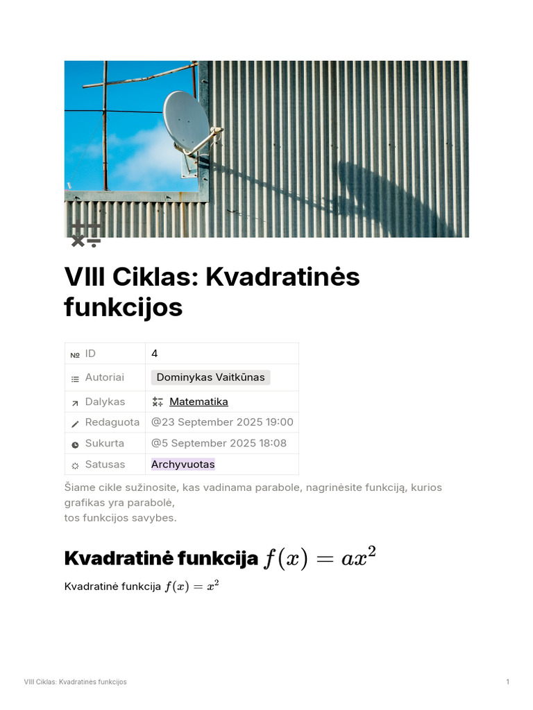 VIII Ciklas - Kvadratinės Funkcijos | PDF
