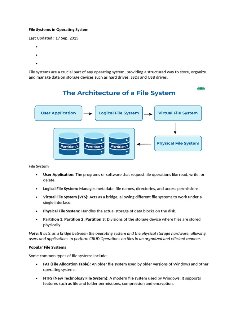 File Systems in Operating System | PDF | File System | Computer File