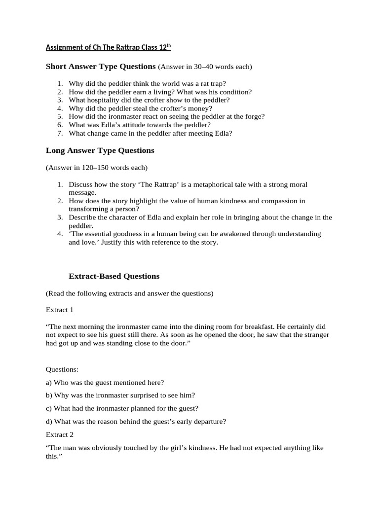 Rattrap Class 12 Assignment Guide | PDF