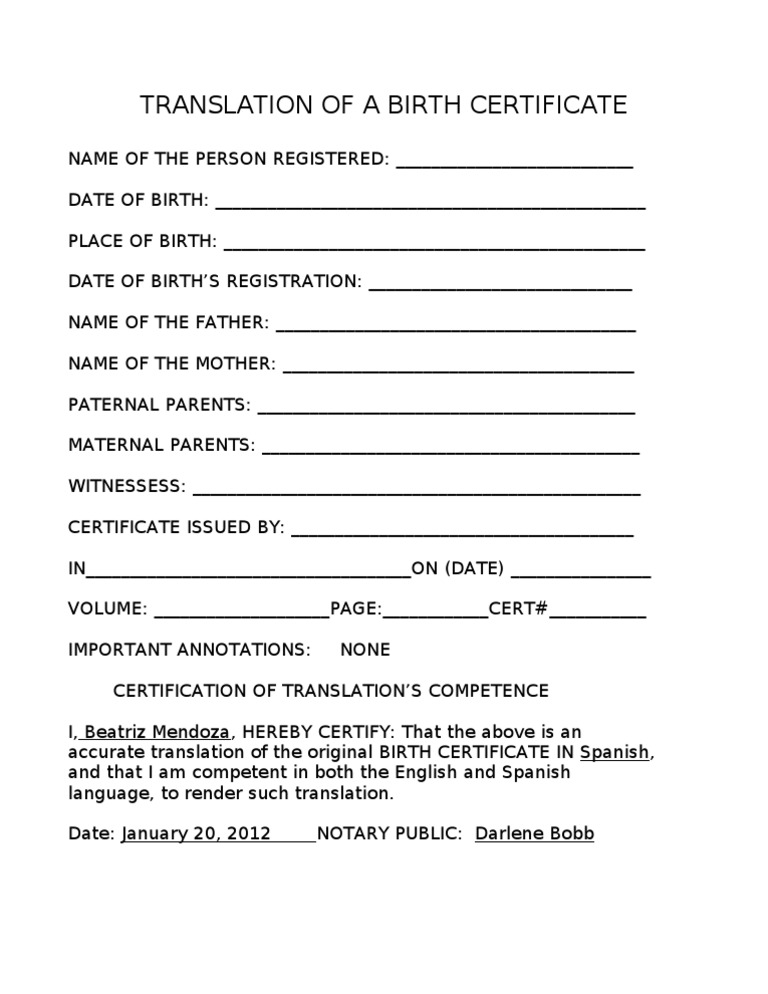 Translation Of A Birth Certificate Pdf