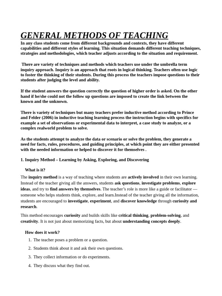 General Teaching Methods Overview | PDF | Methodology | Scientific Method