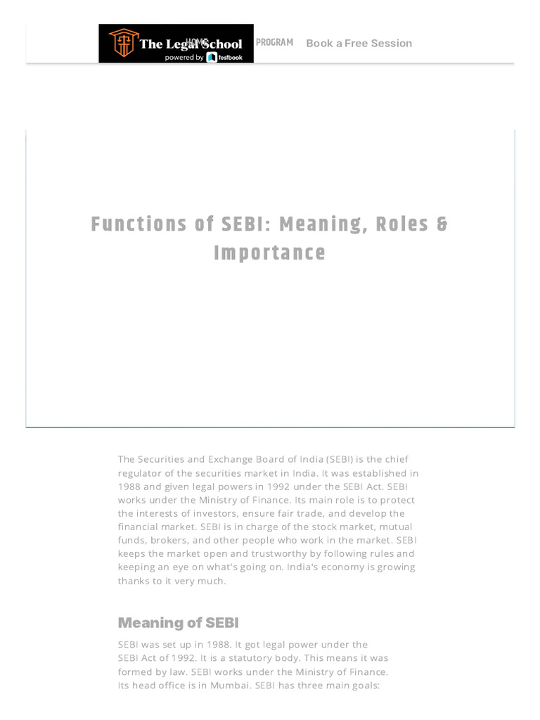 Functions of SEBI_ Meaning, Roles & Importance | PDF | Patent ...