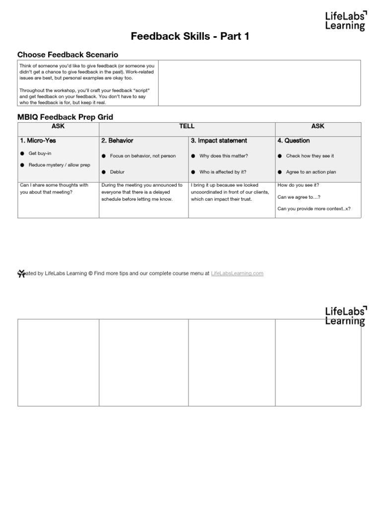 Feedback Skills Part 1 Worksheet | PDF