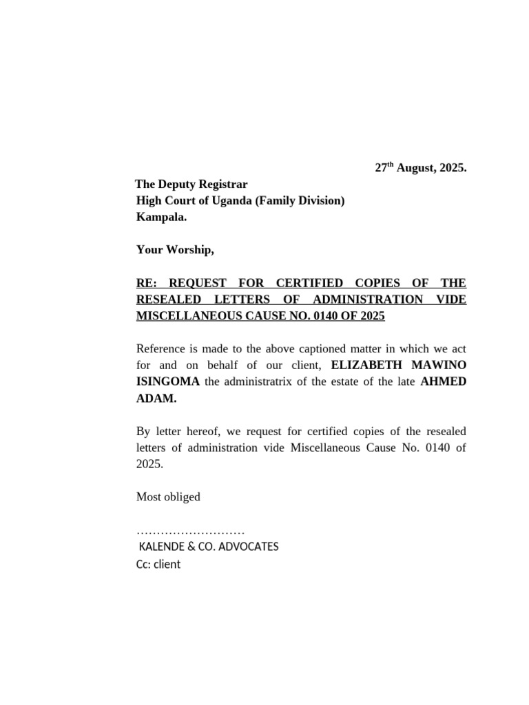 Request for Certified Copies of Administration | PDF