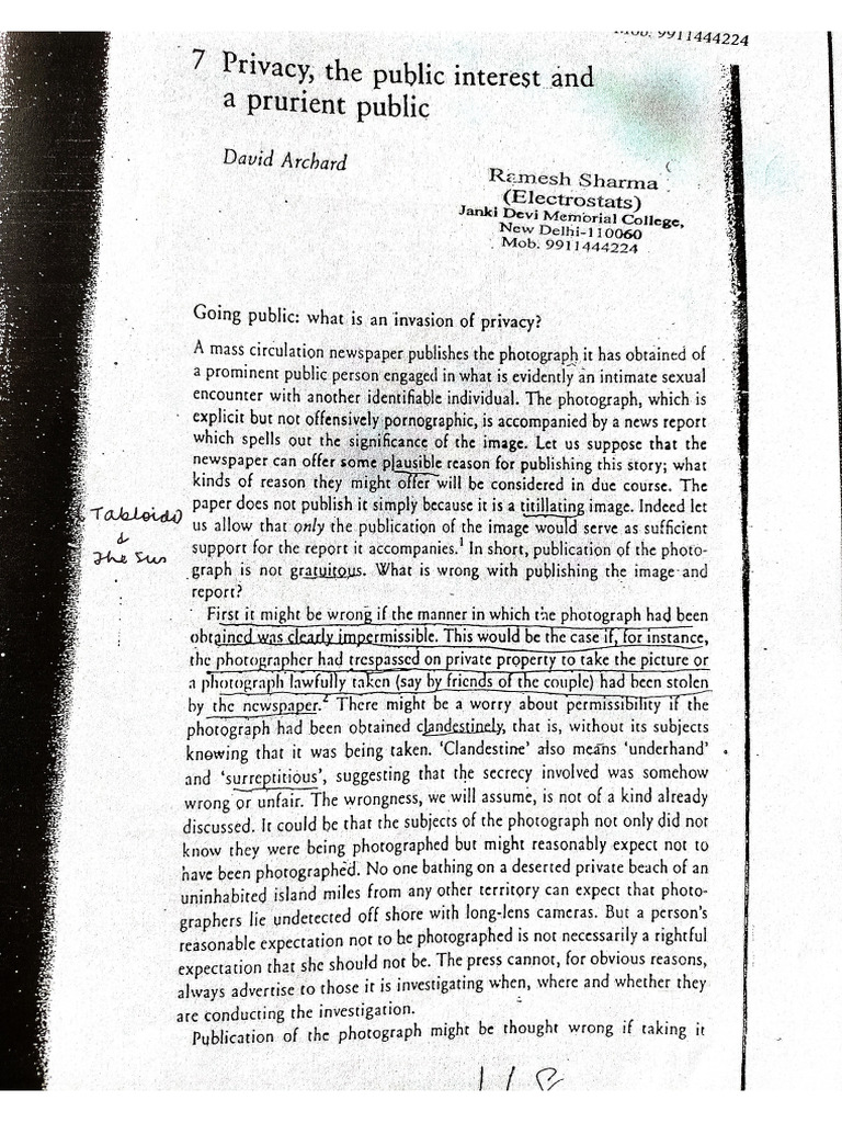 David Archard On Privacy | PDF