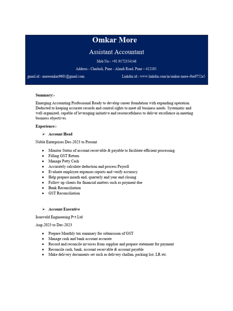 Omkar More Resume | PDF | Accounts Payable | Business
