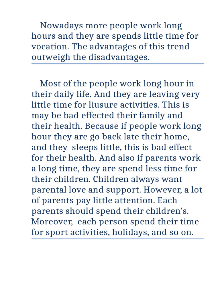 Nowadays More People Work Long Hours and They Are Spends Little Time ...
