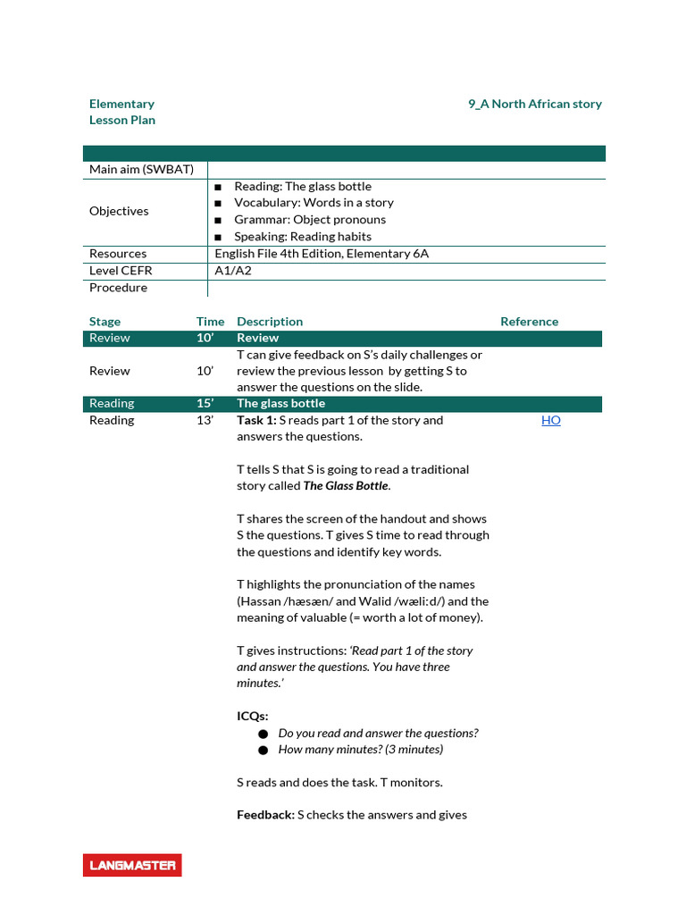 (LMC) Level 2 - Lesson 9 - Lesson Plan | PDF | Pronoun | Subject (Grammar)