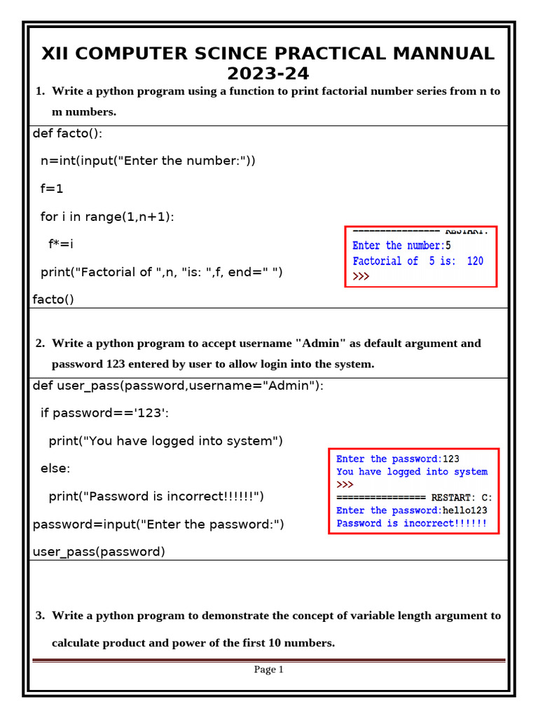 1-10 CS Practical File 2023-24 | PDF | Parameter (Computer Programming) | Computer Programming