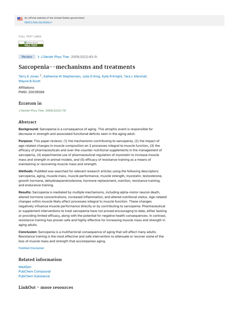 Sarcopenia - Mechanisms and Treatments - PubMed | PDF | Medical ...