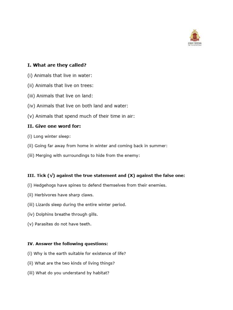 Grade4 - Animal Adaptation - Revision Practice Sheet Updated | PDF