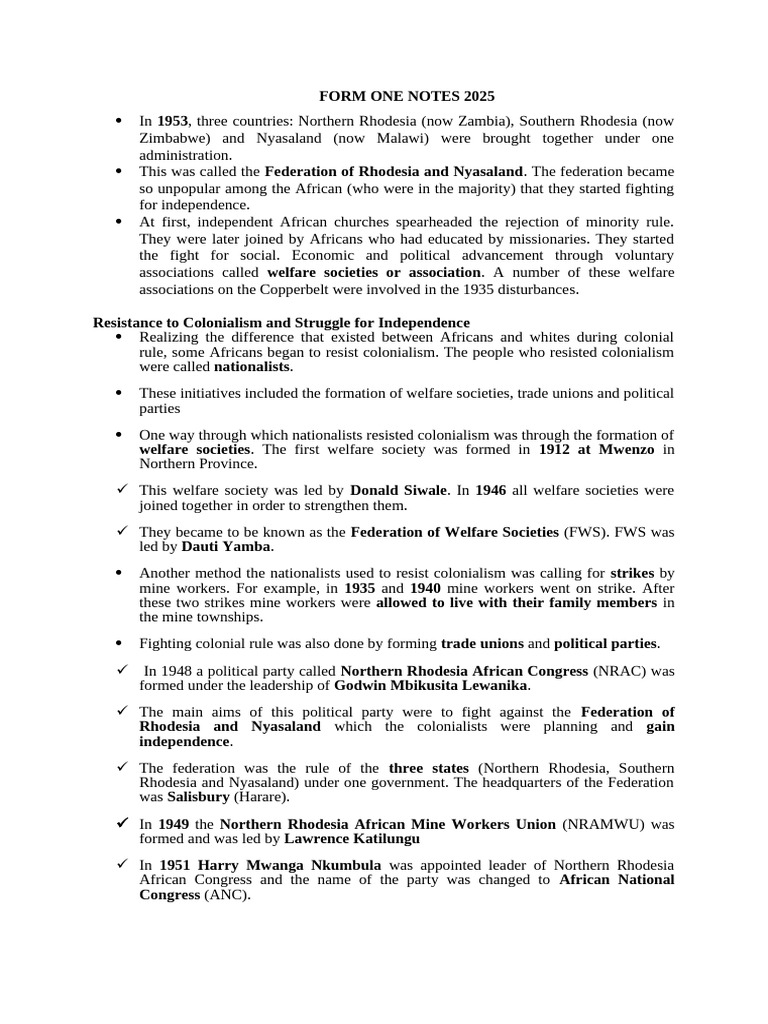Civic Edu Form 1 Notes - Path To Political Dev | PDF | Zambia