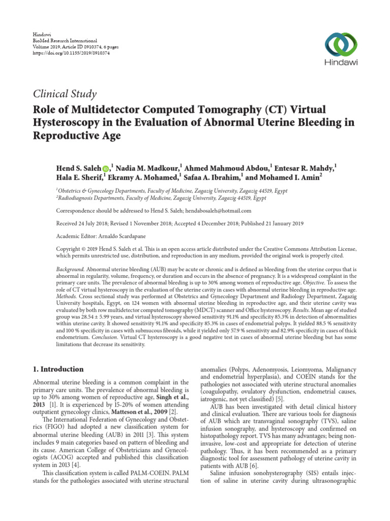 Role of Multidetector Computed Tomography (CT) Virtual Hysteroscopy in ...