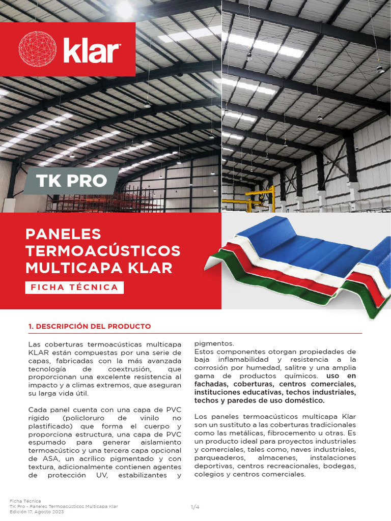 Paneles Termoacústicos KLAR: Ventajas y Usos | PDF | Cloruro de ...