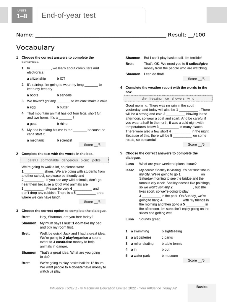 End-of-Year Test for A2 English Students | PDF