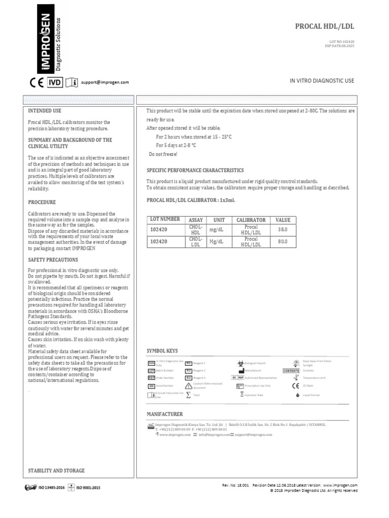 Procal HDL/LDL Calibrators Overview | PDF | High Density Lipoprotein ...