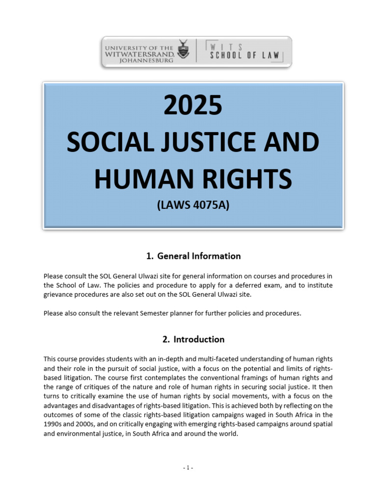 2025 Social Justice & Human Rights Course Outline 2025 FINAL | PDF ...