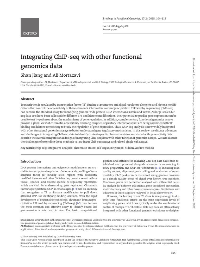 Integrating ChIP-seq With Other Functional Genomics Data | PDF ...