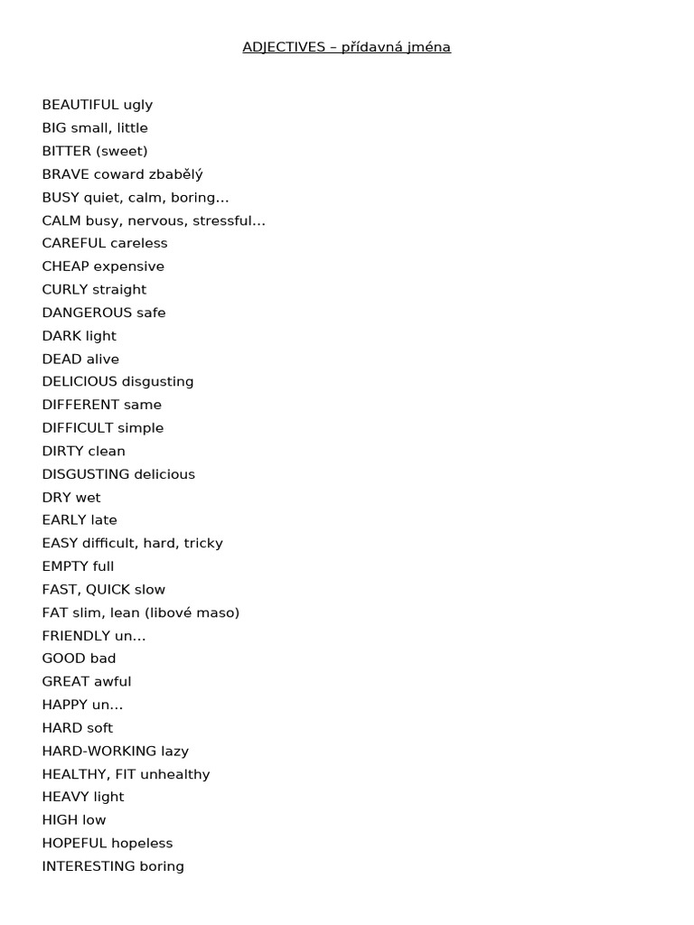 ADJECTIVES - List and Comparison - Is | PDF