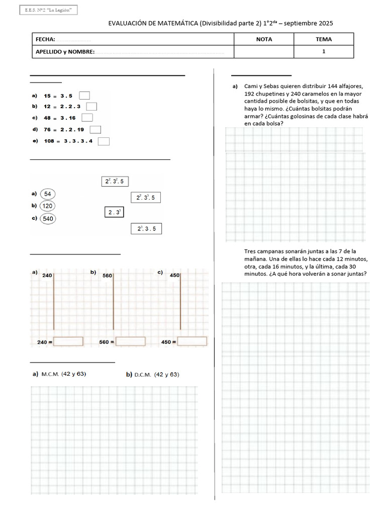 04 - EES N°2 Examen de Matemática - Septiembre 2025 | PDF