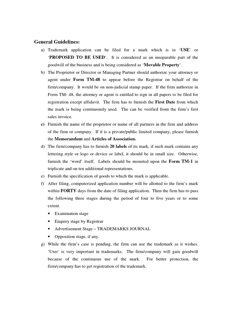 General Guidelines For Registratin of Trademark | PDF
