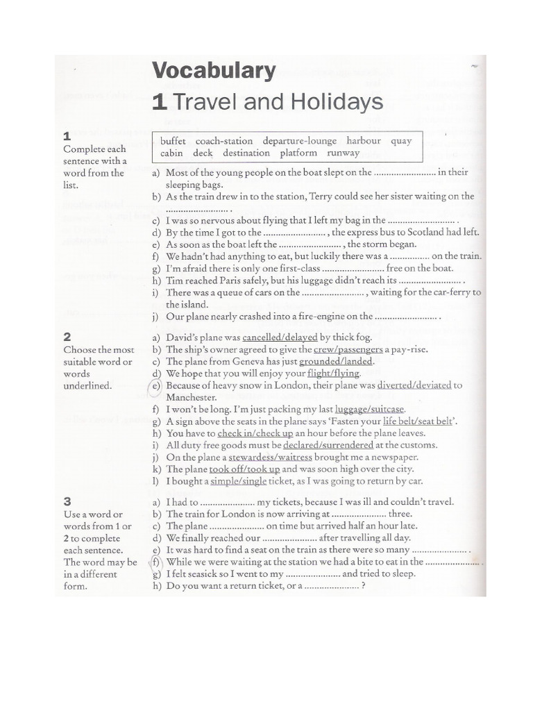 Vocabulary Fce 1 - Travel and Holidays | PDF