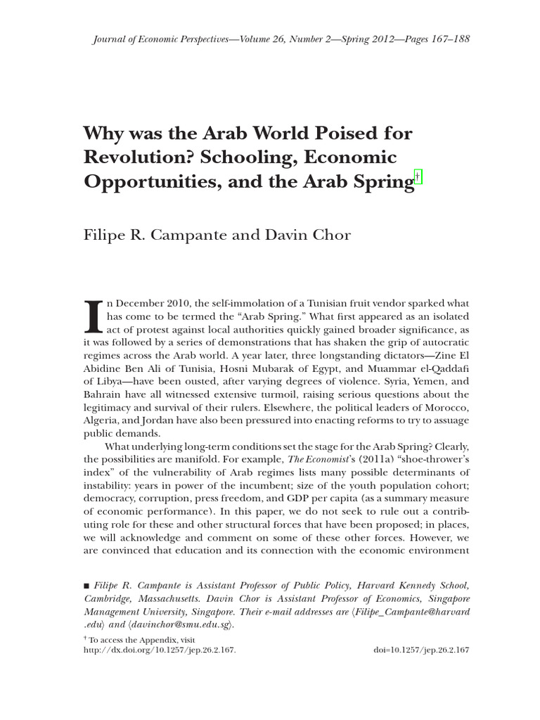 Why Was The Arab World Poised For Revolution - Schooling, Economic ...