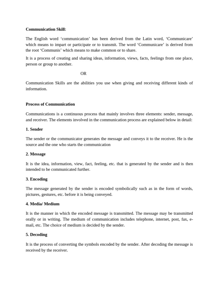 Communication Skills Notes | PDF | Nonverbal Communication | Communication