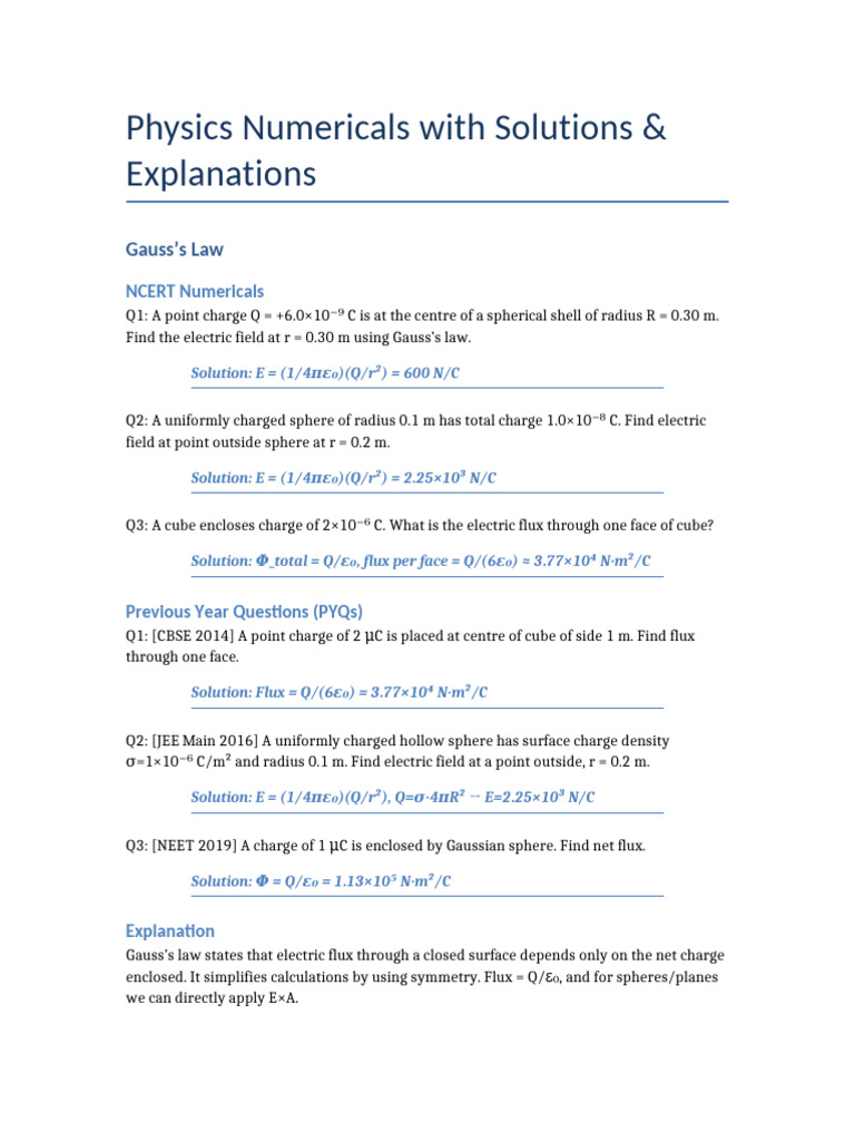 Physics Numericals With Solutions | PDF | Inductor | Physical Quantities