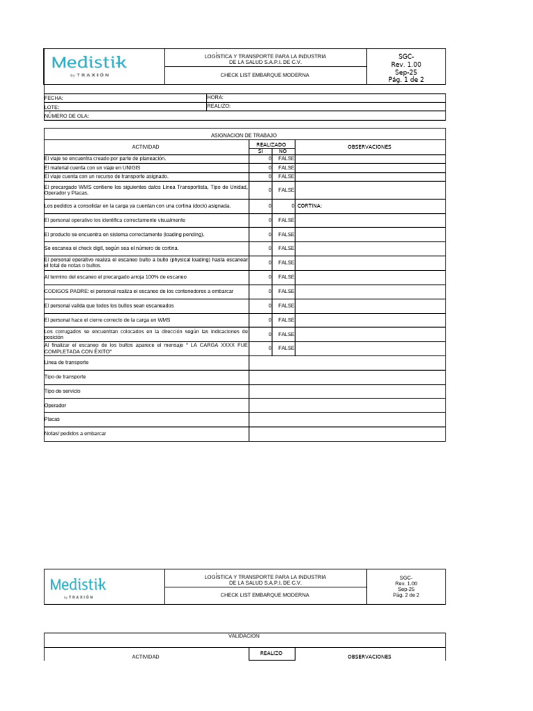 Checklist Embarque Moderna | PDF | Industrias de servicio