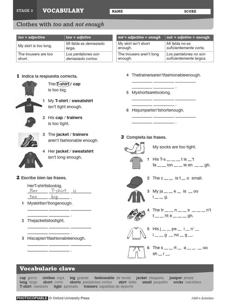 Stage 3 Clothes With Too and Not Enough | PDF | Fashion | Clothing