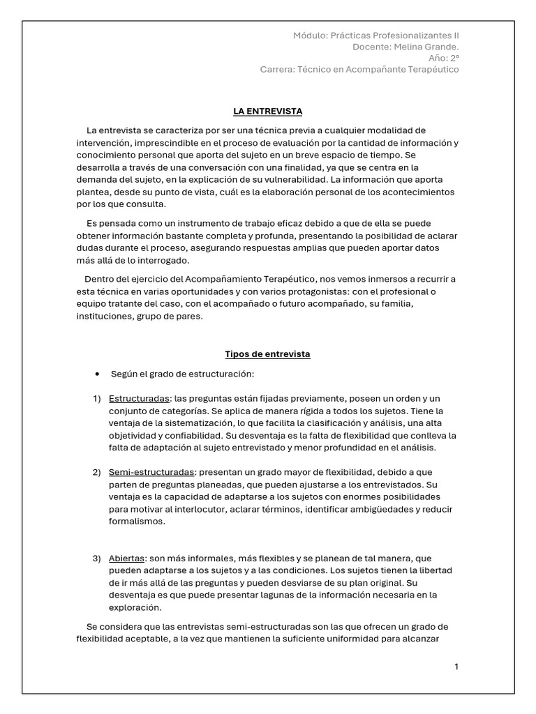 La Entrevista - Prac Prof II | PDF | Adultos | Empatía