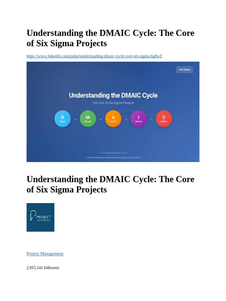 Understanding The DMAIC Cycle The Core of Six Sigma Projects | PDF ...