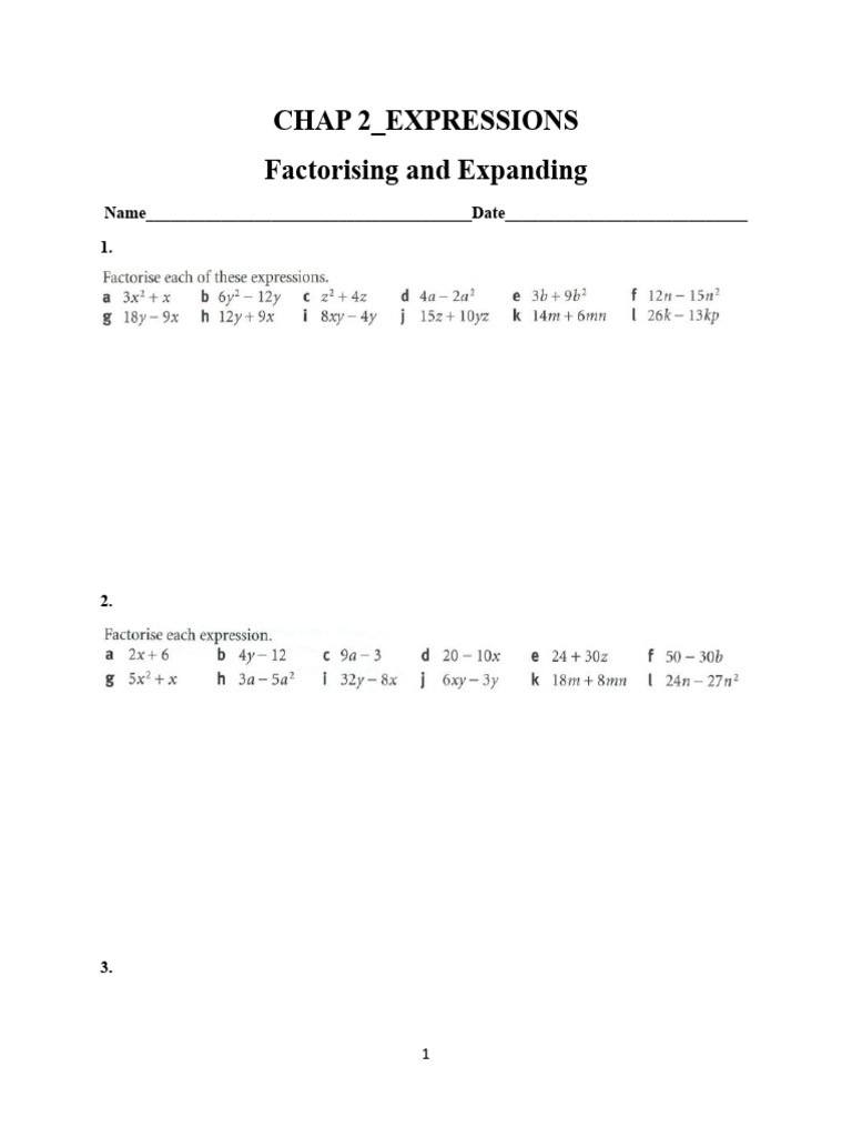Chap 2 Expressions 3 Factorising and Expanding | PDF