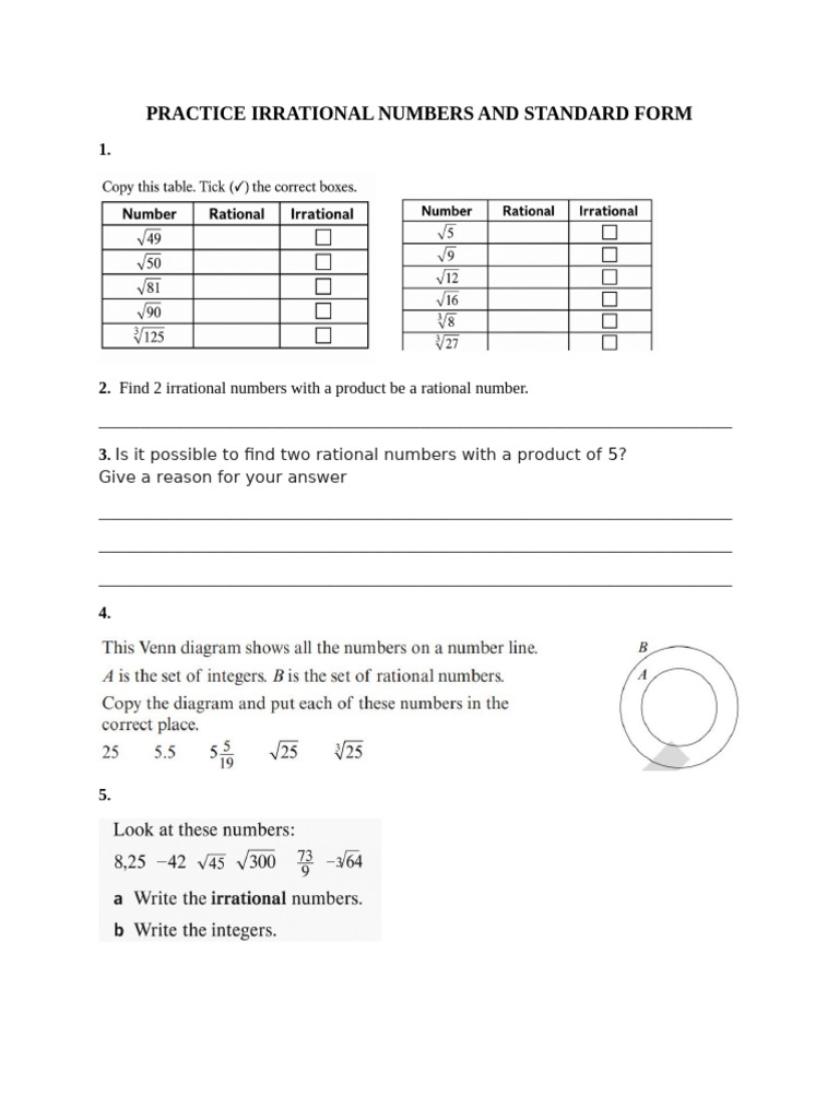 Chap 1 - Practice Irrational Numbers and Standard Form | PDF