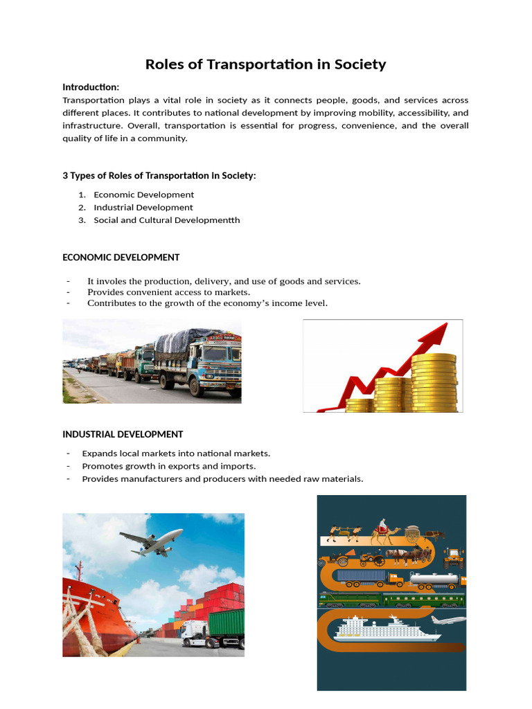 Roles of Transportation in Society | PDF